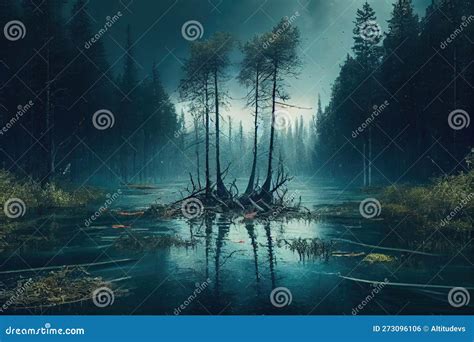 Forest Trees Covered With Water From Heavy Floods Flood Consequences Stock Photo Image Of