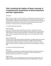 Unveiling The Depths Of Deep Learning A Comprehensive Course Hero