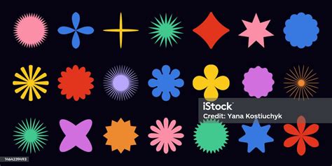 잔인한 기하학적 모양의 큰 벡터 세트입니다 트렌디한 추상 미니멀리스트 기거 별 흐름 원 현대 추상 그래픽 디자인 요소 벡터 0명에 대한 스톡 벡터 아트 및 기타 이미지