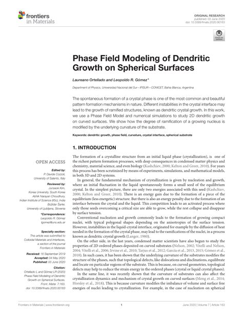 pdf phase field modeling of dendritic growth on spherical surfaces