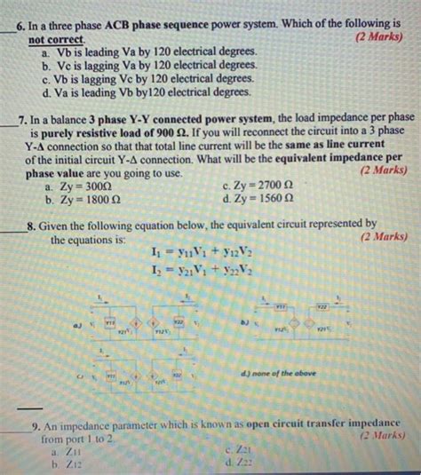 Solved 6 In A Three Phase Acb Phase Sequence Power System