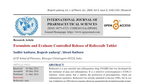 Formulate And Evaluate Controlled Release Of Rofecoxib Tablet