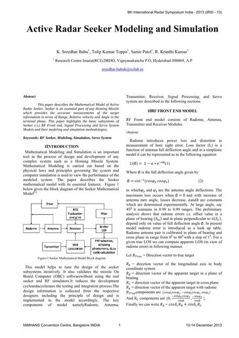 Pdf Active Radar Seeker Modeling And Simulation · Active Radar