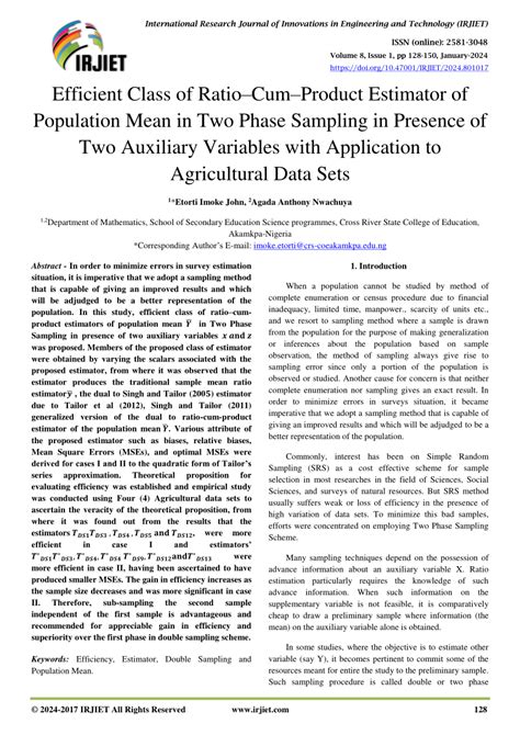 Pdf Efficient Class Of Ratio Cum Product Estimator Of Population Mean In Two Phase Sampling In