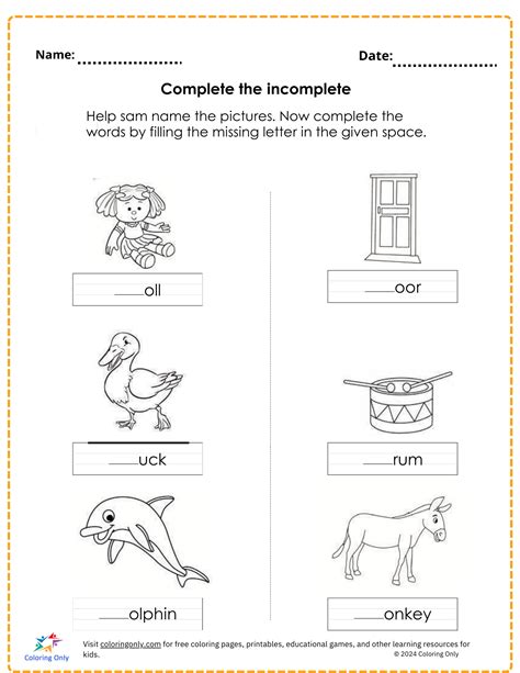 complete the incomplete free printable worksheet