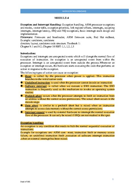 BCS402 Module 4 Notes Eeee 1 MODULE Exception And Interrupt Handling Exception Handling