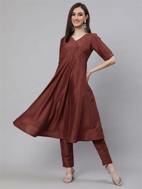 Buy Aks Rust Sequence Embroidered Yoke Anarkali Kurta Online At Best