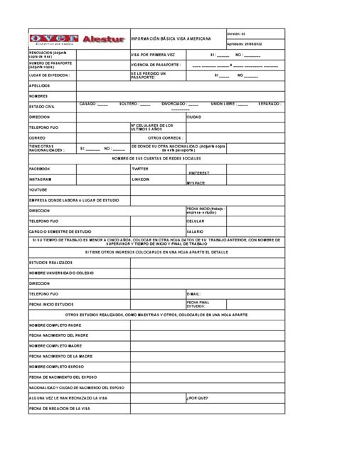 TÍtulo Formulario De Solicitud De Visa Estadounidense Pdf Visa De