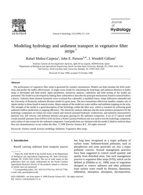 pdf modeling hydrology and sediment transport in vegetative