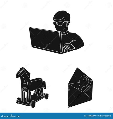 Hacker And Hacking Black Icons In Set Collection For Design Hacker And