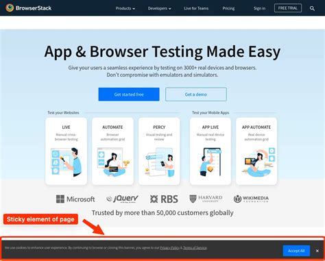 handle sticky elements browserstack docs