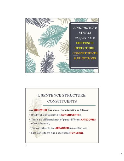 LINGUISTICS SYNTAX Chapter SENTENCE STRUCTURE CONSTITUENTS FUNCTIONS