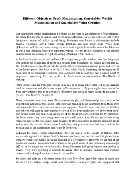 Profit Maximization Shareholder Wealth Maximization And Stakeholder Value Creation Pdf