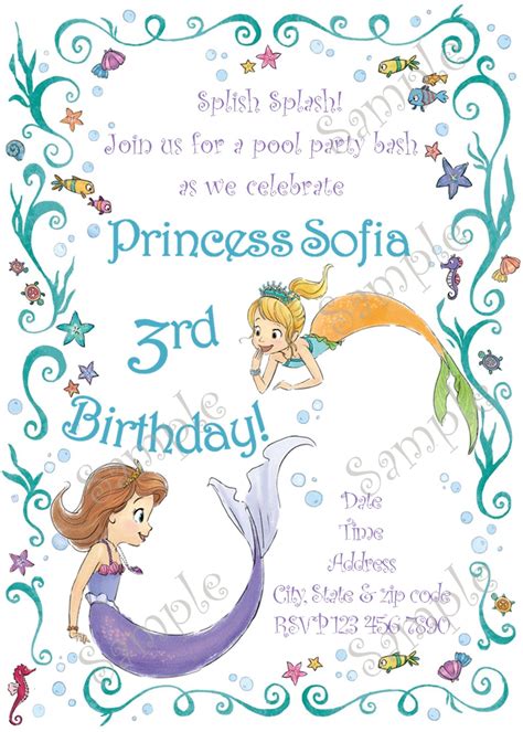 Sofia The First Birthday Party Invitation Sofia The First Pool Party Sofia The First Birthday
