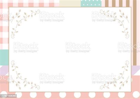 잎과 다양한 패턴 스트라이프 깅엄 체크 닷의 패치워크 일러스트 프레임 계절에 대한 스톡 벡터 아트 및 기타 이미지 계절 깅엄 디자인 Istock