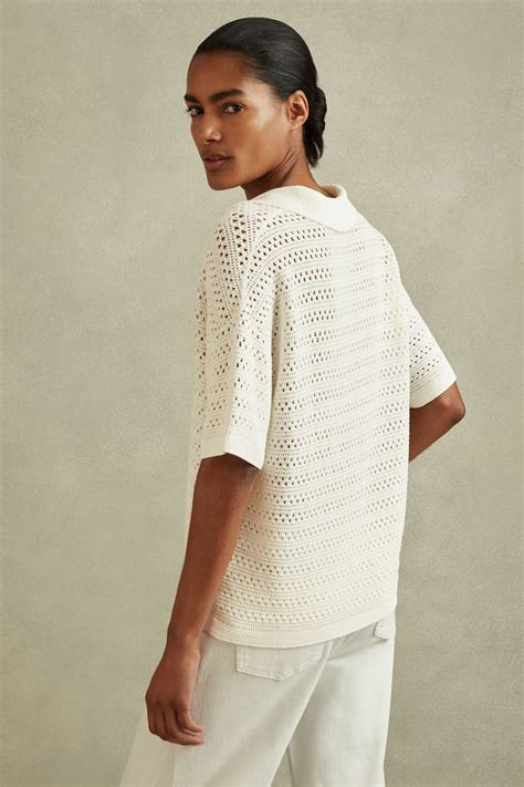 Reiss Knitted Open Collar Polo Shirt In Ivory Reiss Ribbed Dress Outfit Ribbed Tops