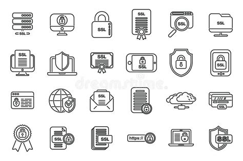 Ssl Certificate Icons Set Outline Vector Ssl Security Stock Vector
