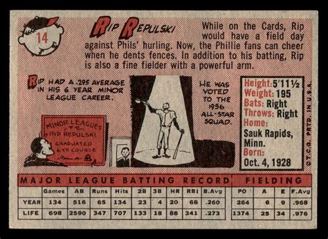 1958 Topps 14 Rip Repulski Ebay