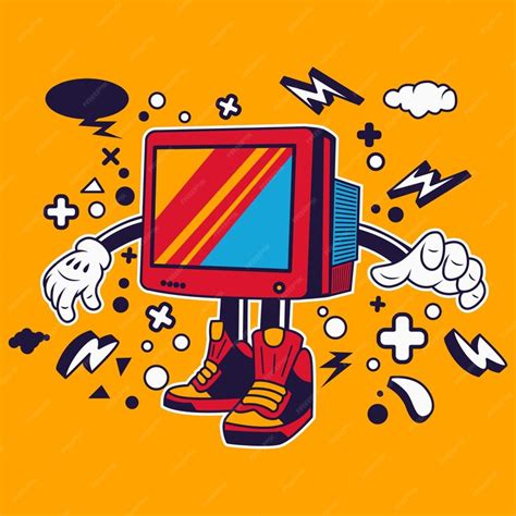 premium vector computer monitor cartoon character sticker vector