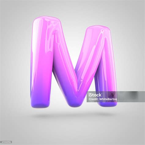 광택 있는 분홍색과 보라색 그라데이션 페인트 알파벳 문자 대문자 M 흰색 배경에 고립 0명에 대한 스톡 벡터 아트 및 기타
