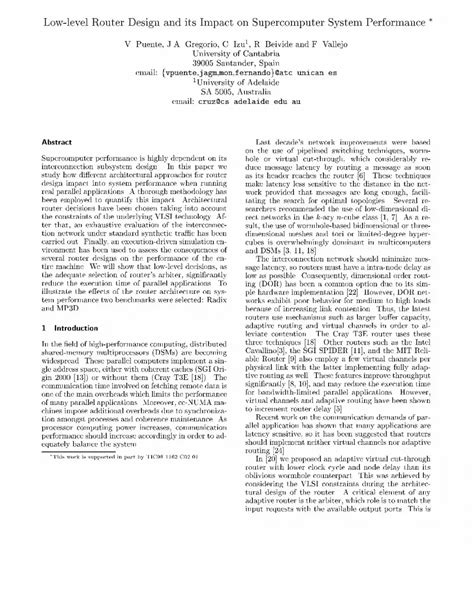 Pdf Low Level Router Design And Its Impact On Supercomputer System Performance Dokumen Tips