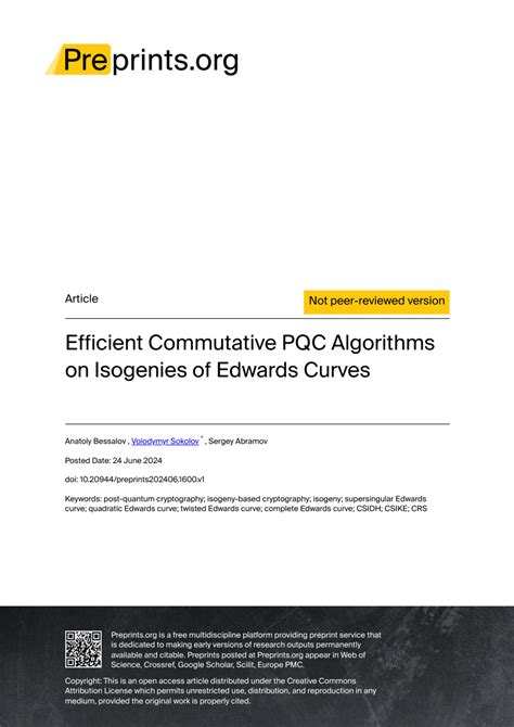 Pdf Efficient Commutative Pqc Algorithms On Isogenies Of Edwards Curves