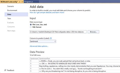 Unable To Select The Column · Issue 2622 · Dotnetmachinelearning