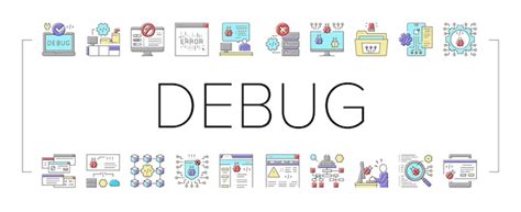 Premium Vector | Debug research and fix collection icons set vector