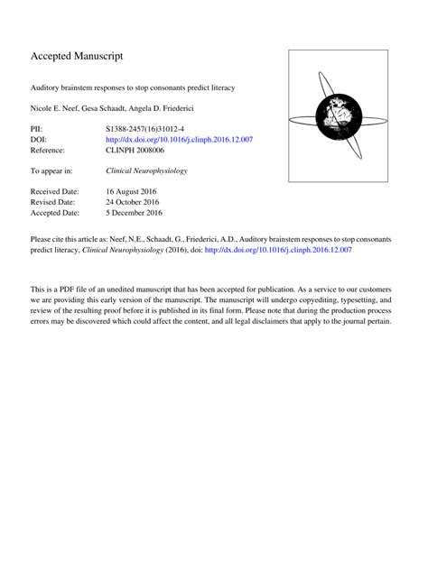 Pdf Auditory Brainstem Responses To Stop Consonants Predict Literacy