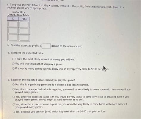 A Complete The PDF Table List The X Values Where X Chegg Com
