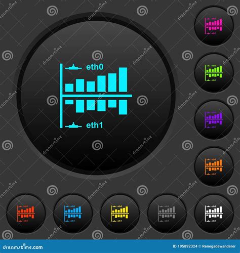 Network Statistics Dark Push Buttons With Color Icons Vector