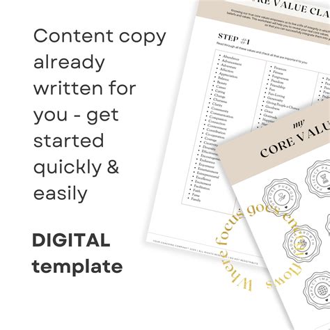 Core Value Clarity Worksheet Done For You Freebie Lead Magnet Playbook Canva Template