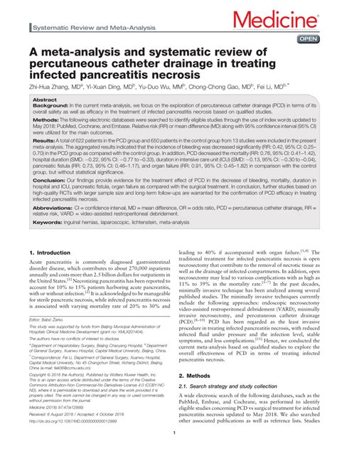 Pdf A Meta Analysis And Systematic Review Of Percutaneous Catheter Drainage In Treating