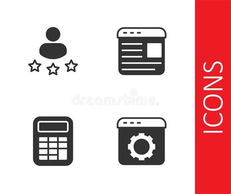 Set Browser Setting Consumer Product Rating Calculator And Advertising Icon Vector Stock