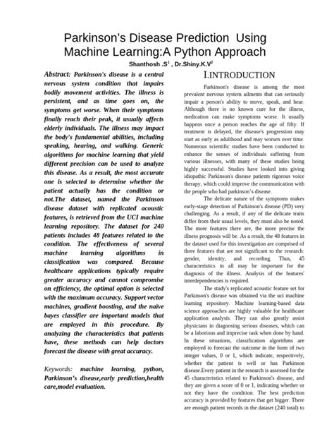 Parkinsons Disease Prediction Using Machine Learning A Python Approach Pdf