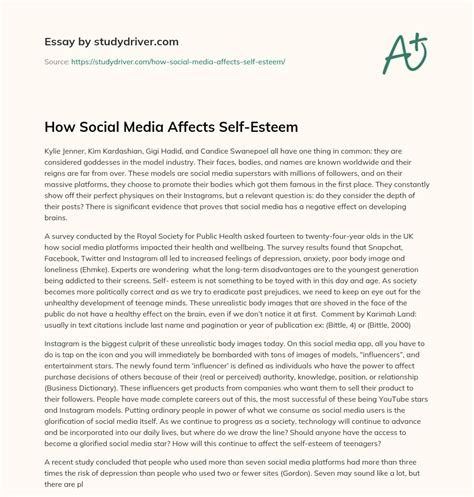How Social Media Affects Self Esteem Free Essay Example