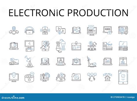 Computer Manufacturing Line Icons Collection Assembly Compnts Circuitry Innovations