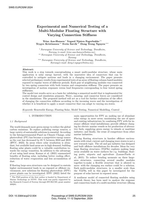 Pdf Experimental And Numerical Testing Of A Multi Modular Floating Structure With Varying