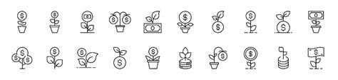 머니 트리 심플 아이콘 컬렉션 편집 가능한 스트로크 인포그래픽 기사 서적 전단지 배너에 적합 통화에 대한 스톡 벡터 아트 및