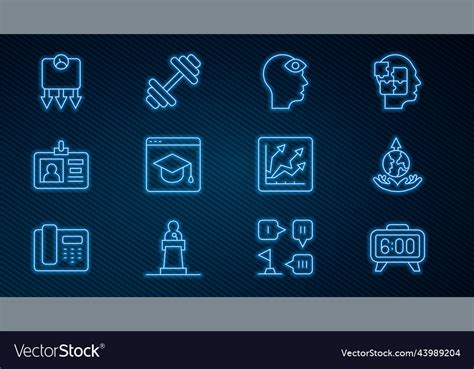 Set Line Digital Alarm Clock World Expansion Man Vector Image