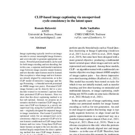 Clip Based Image Captioning Via Unsupervised Cycle Consistency In The