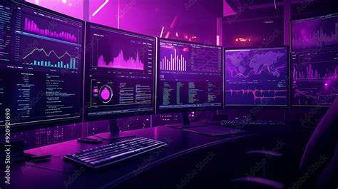Computer Monitor Displaying An Abstract Network Monitoring Dashboard