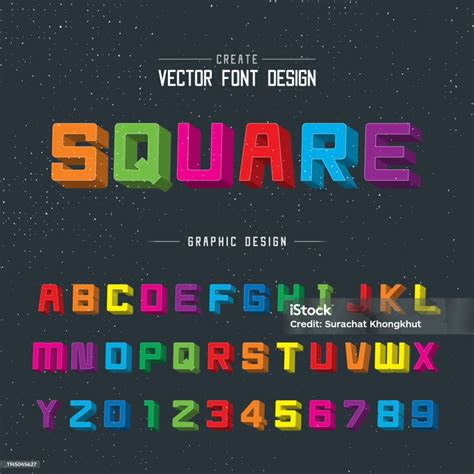 3d 글꼴 색상과 알파벳 벡터 쓰기 사각형 서체 편지 디자인 배경에 스크립트 그래픽 텍스트 3차원 형태에 대한 스톡 벡터 아트