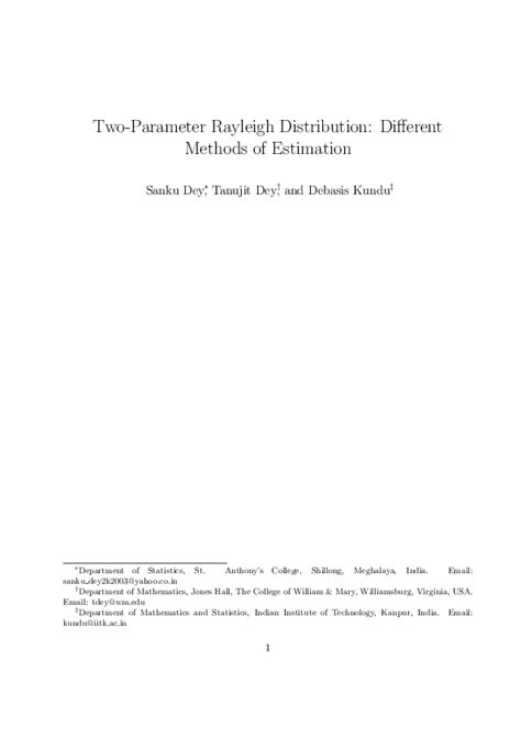 Pdf Two Parameter Rayleigh Distribution Different Methods Of Estimation