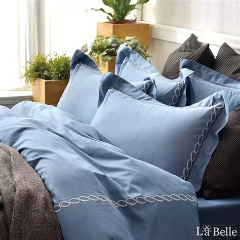 La Belle 雙人特大 300織純棉刺繡被套床包 4件組 180公分 X 210公分 藍 128127｜costco好市多必買推薦