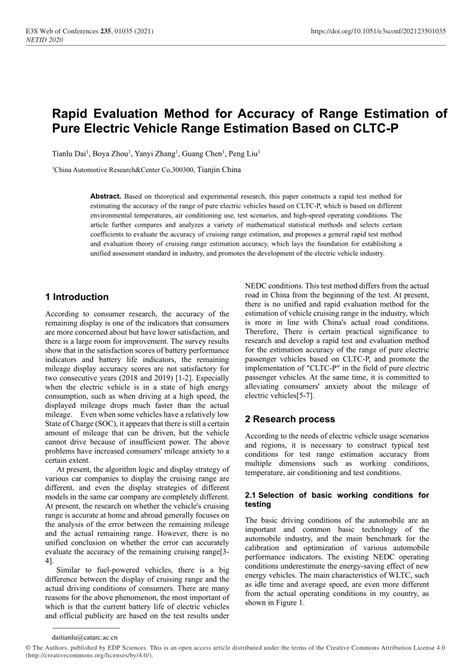 PDF Rapid Evaluation Method For Accuracy Of Range Estimation Of Pure Electric Vehicle Range