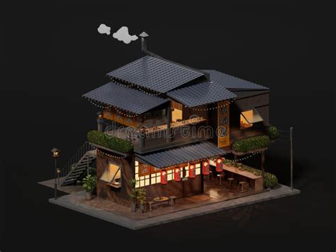 Isometric View Minimal Japanese Restaurant Container Store Exterior Architecture 3d Rendering