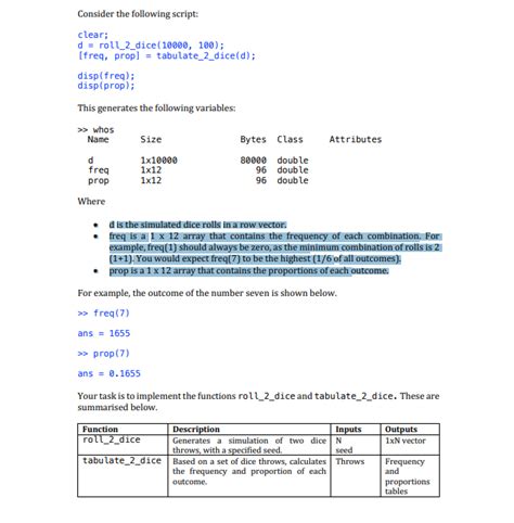 Solved Consider The Following Script Clear D Roll2dice