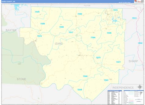 Izard County Ar Zip Code Wall Map Basic Style By Marketmaps Mapsales
