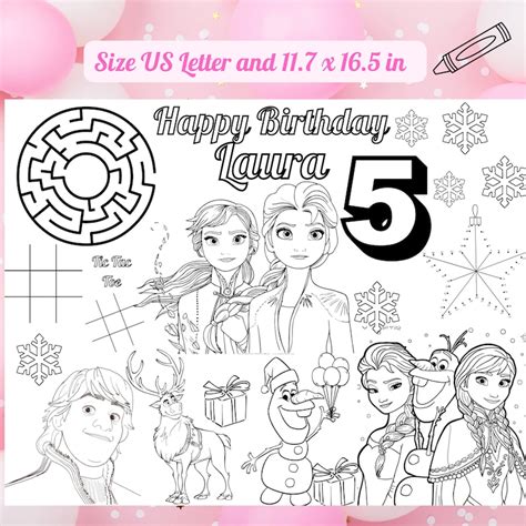 Personalized Frozen Elsa Birthday Coloring Activity Sheet Placemat